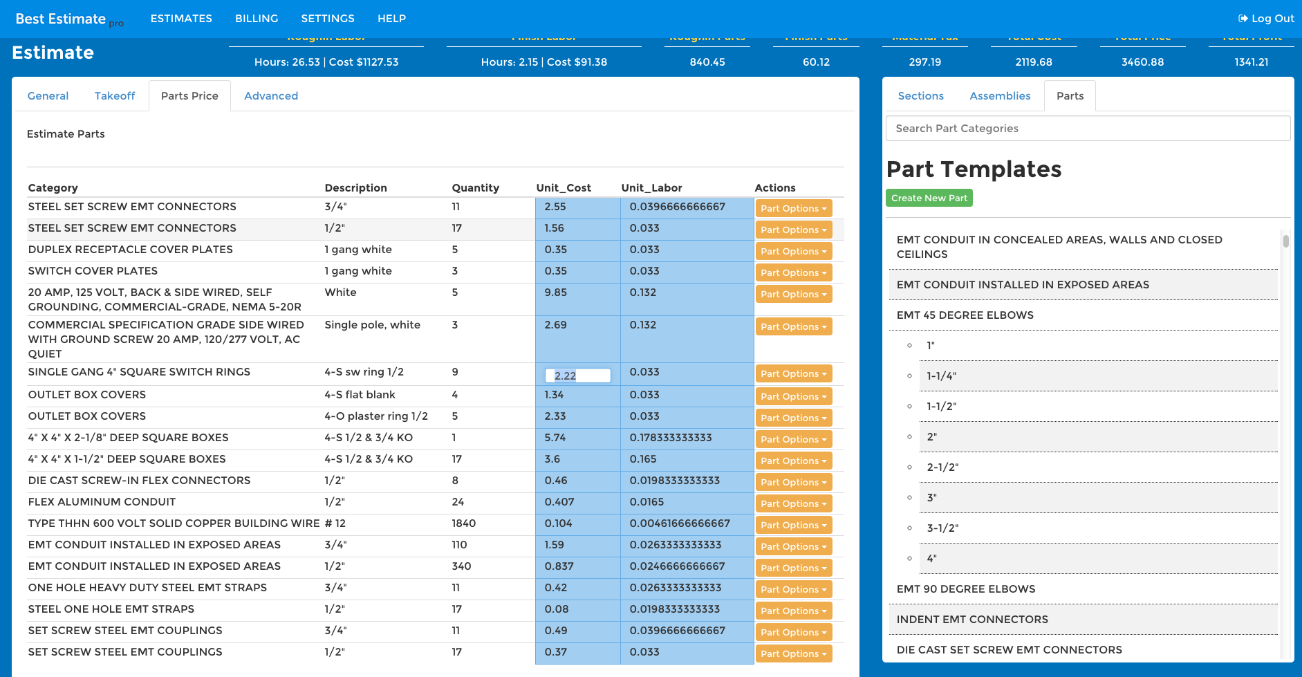 Check out the features of Best Estimate Pro electrical estimating software