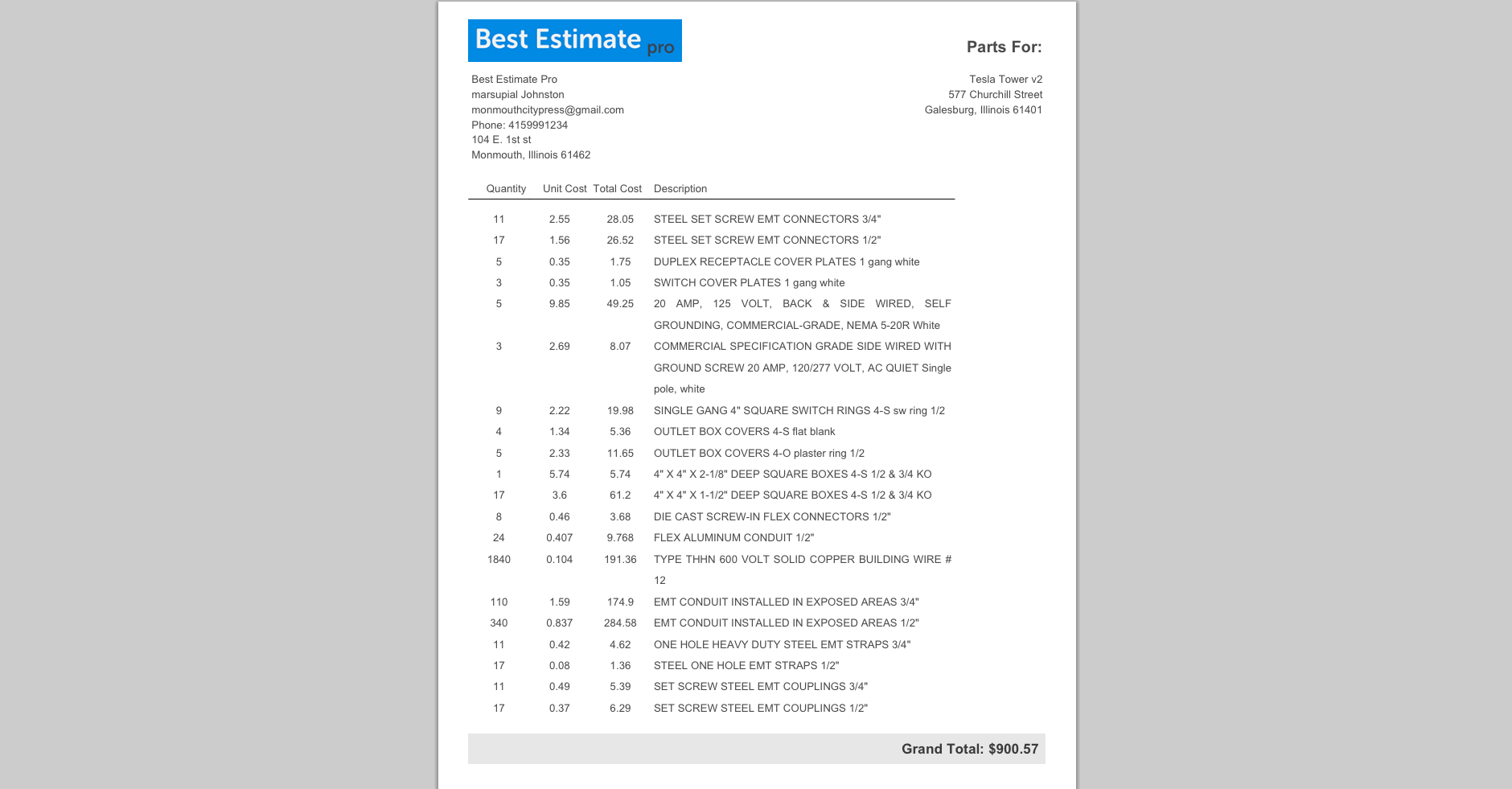 Check out the features of Best Estimate Pro electrical estimating software